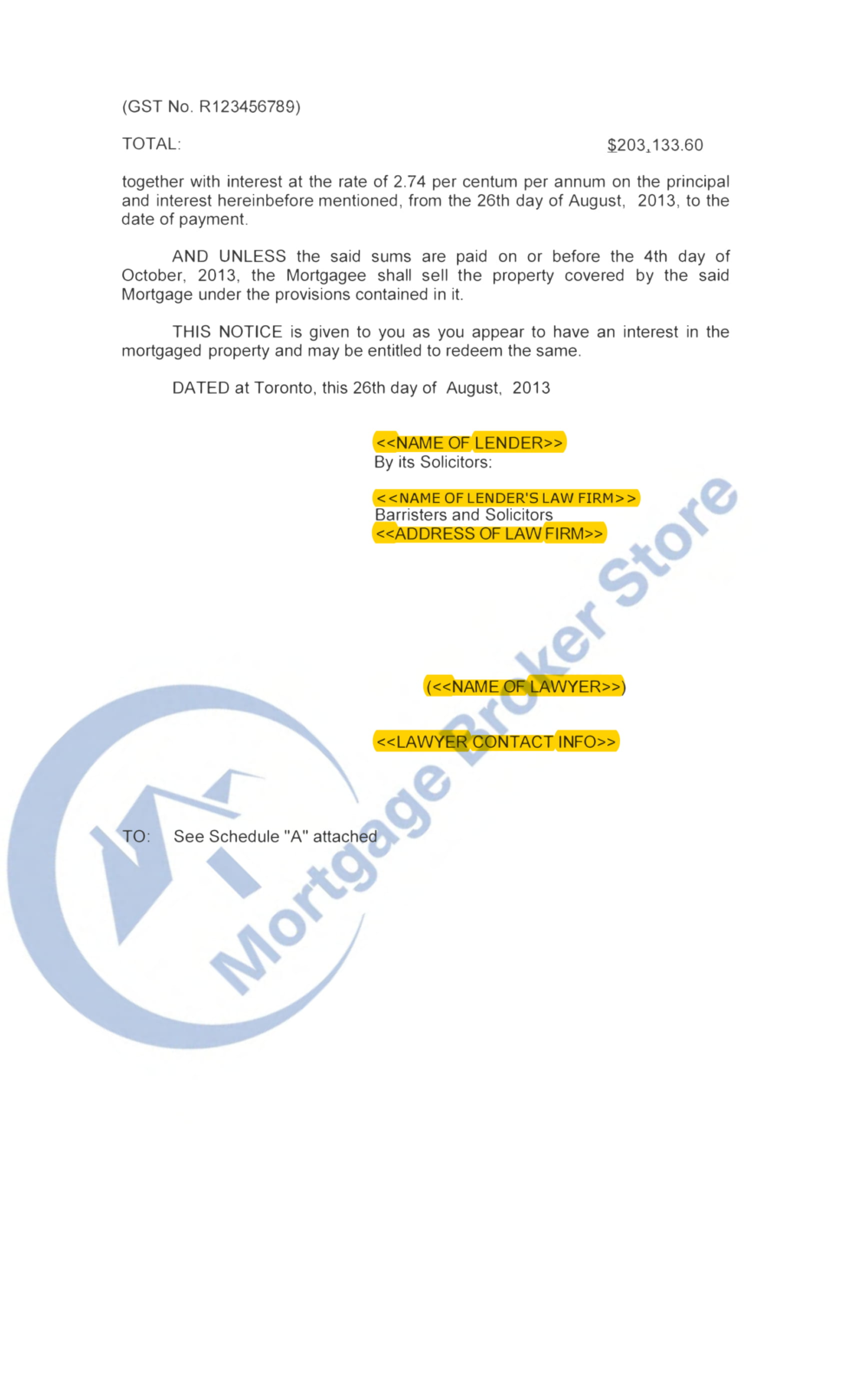Example Documents for Power of Sale & Foreclosure | PoSO