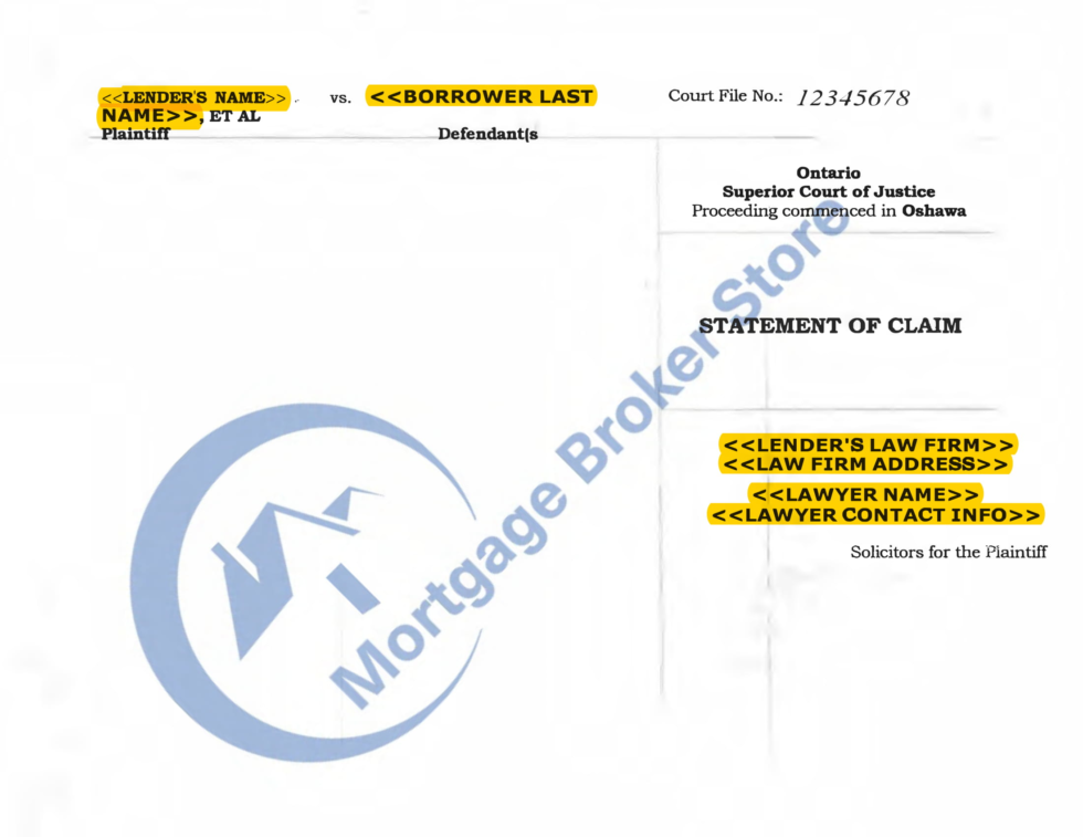 Ontario Statement of Claim Example 1 - Stop Power of Sale in Toronto ...