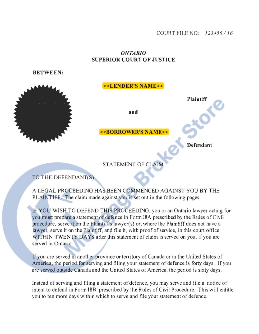 Ontario Statement Of Claim Example 2 PoSO